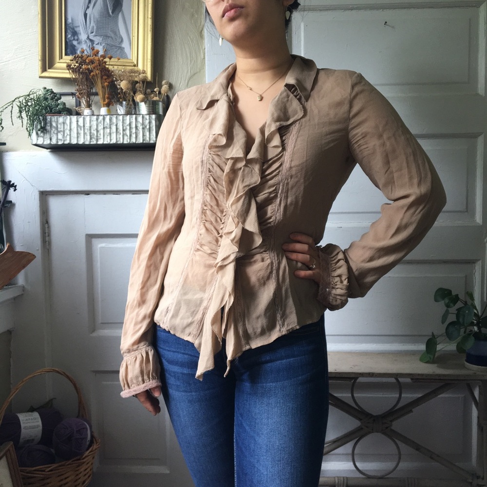 Dkny Ruffled Silk Blouse - Gem